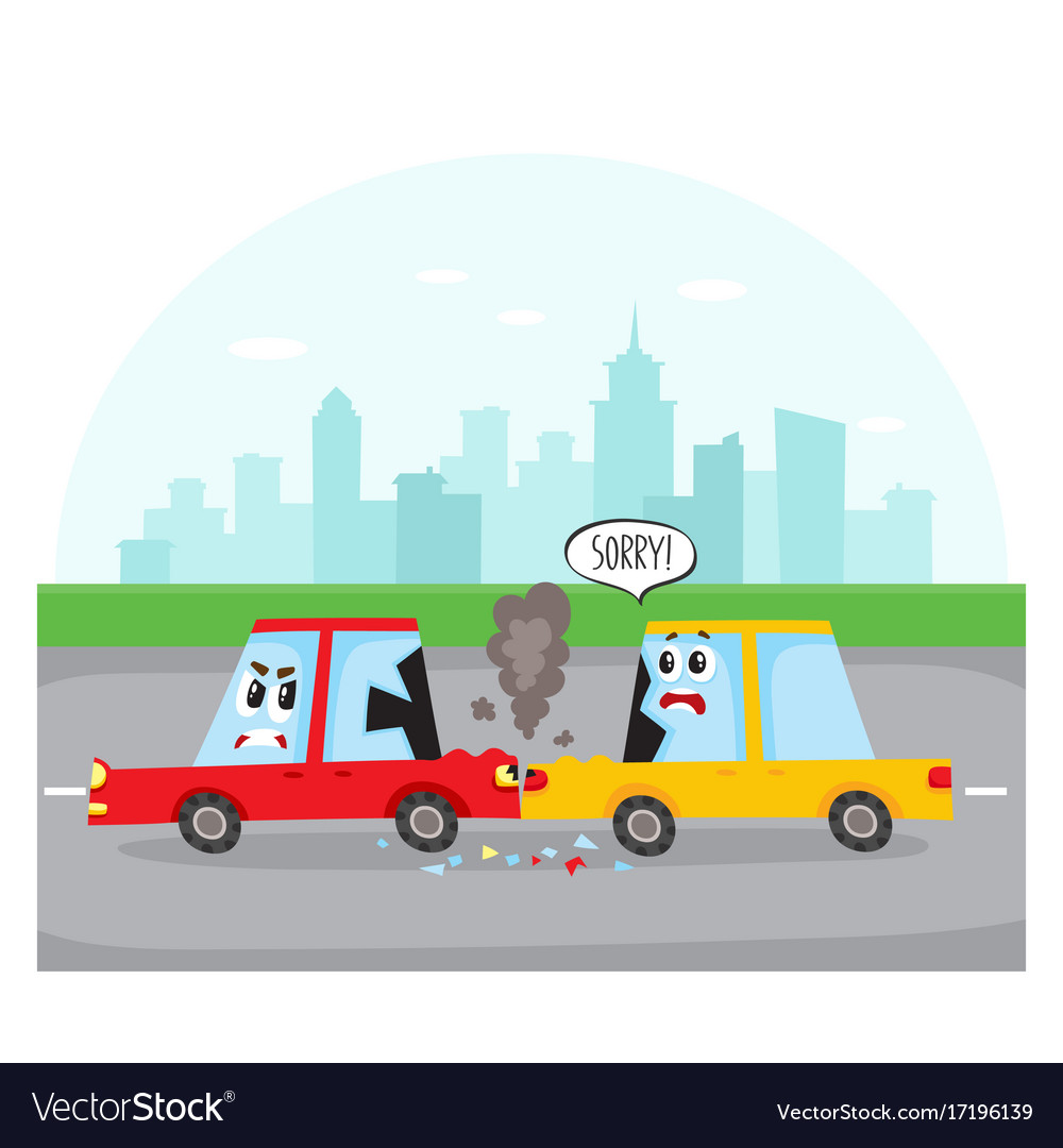 Rear End Collision Car Characters On City Street