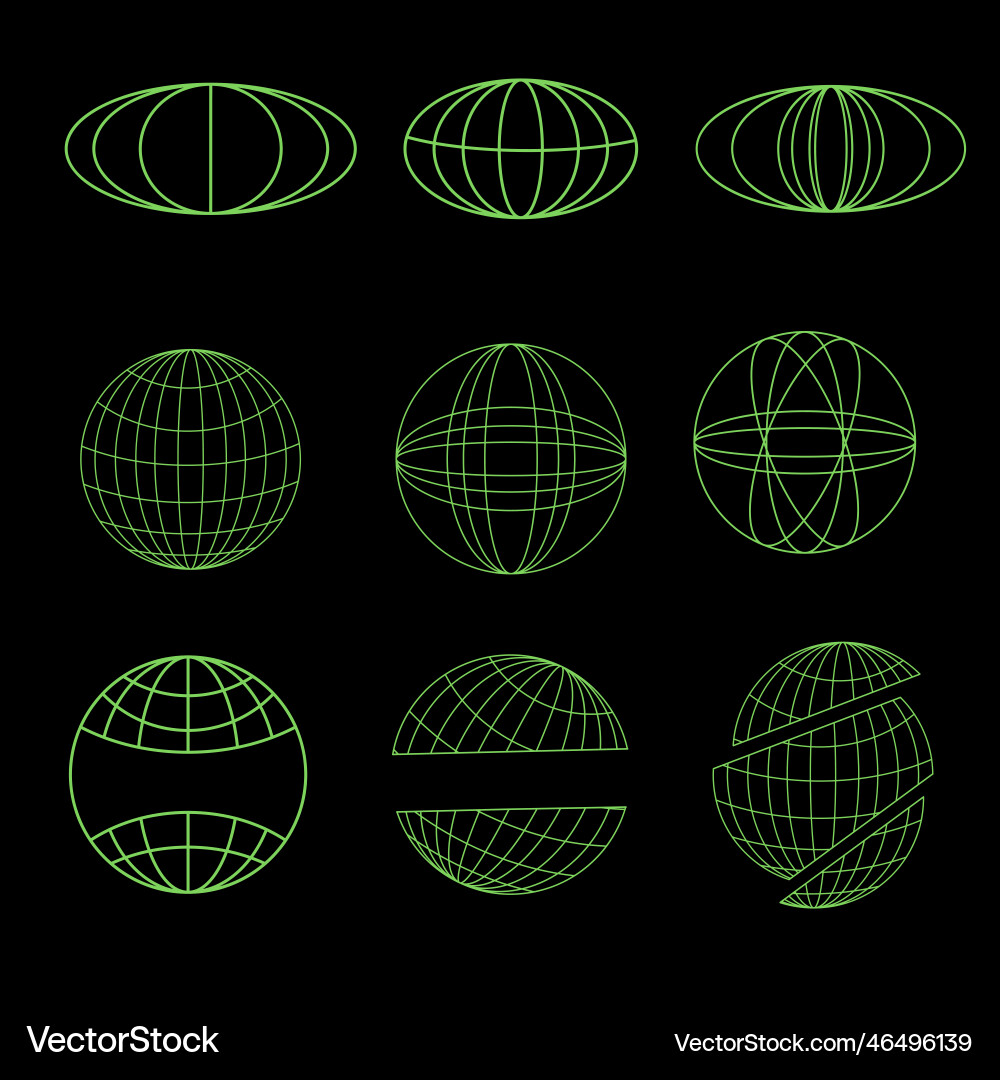 Retro globe element green globe y2k style on blac Vector Image