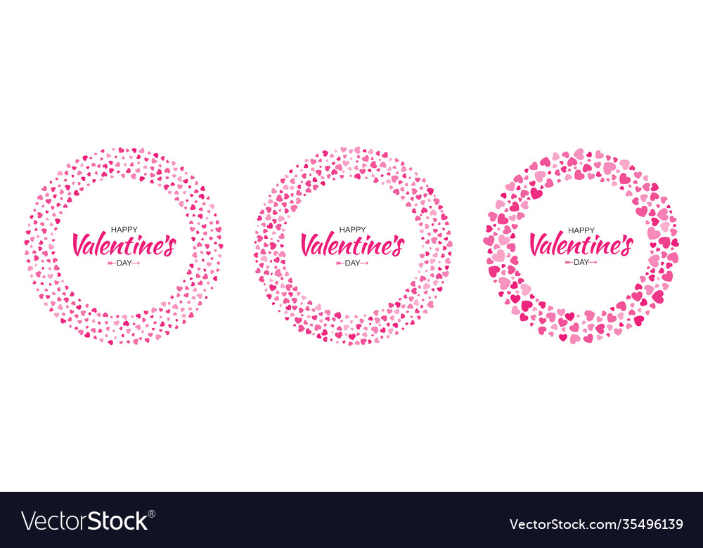 Set red hearts circle frame valentines day card Vector Image