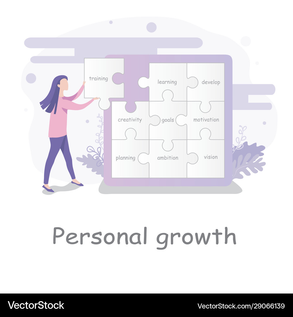 Young woman selecting puzzle pieces with text Vector Image