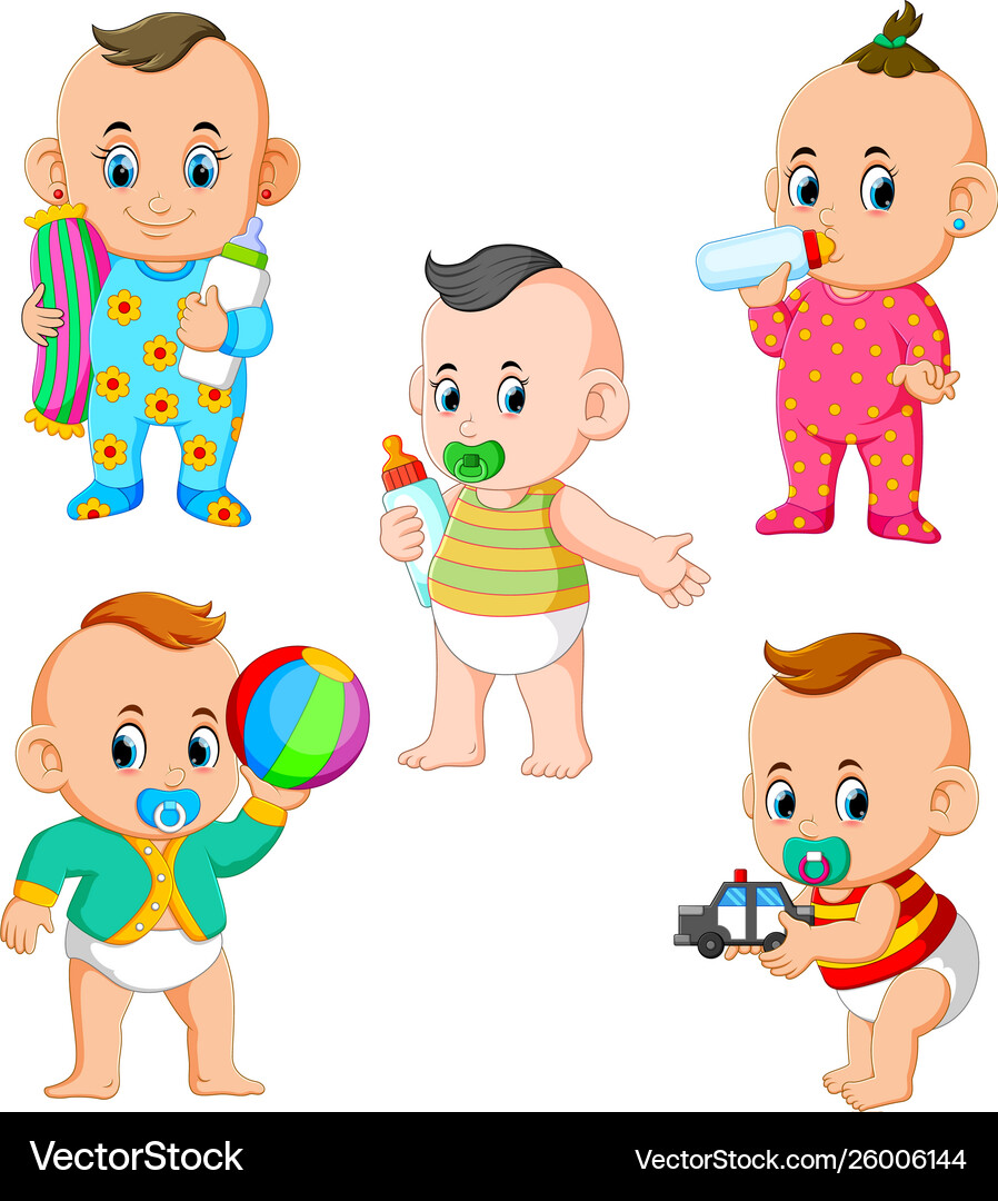 Babys activities in different posing Royalty Free Vector