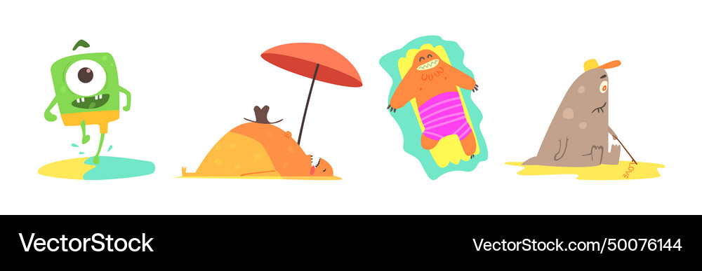 Funny monster character on the beach sunbathing Vector Image