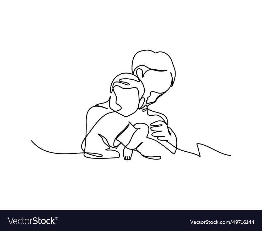 One continuous line of a parent holding her son Vector Image