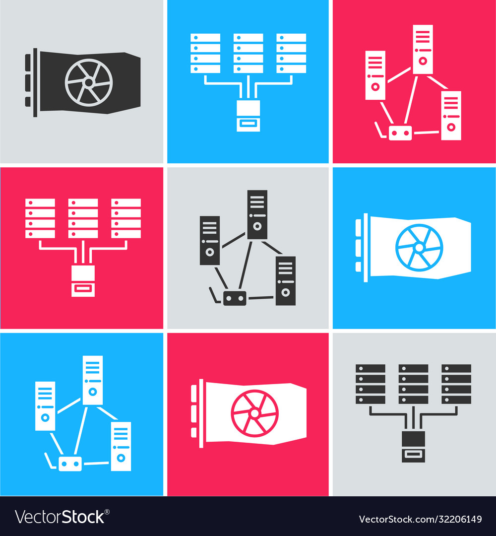 Set video graphic card server data web hosting Vector Image