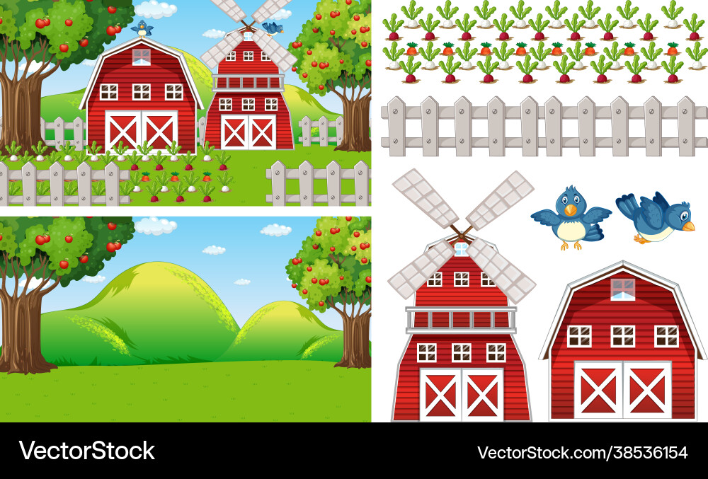 Farm element set isolated with scence Royalty Free Vector