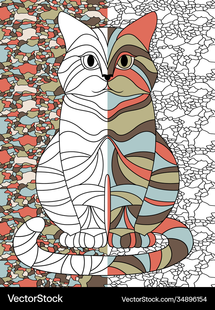 Funny and serious big ornate cat Royalty Free Vector Image