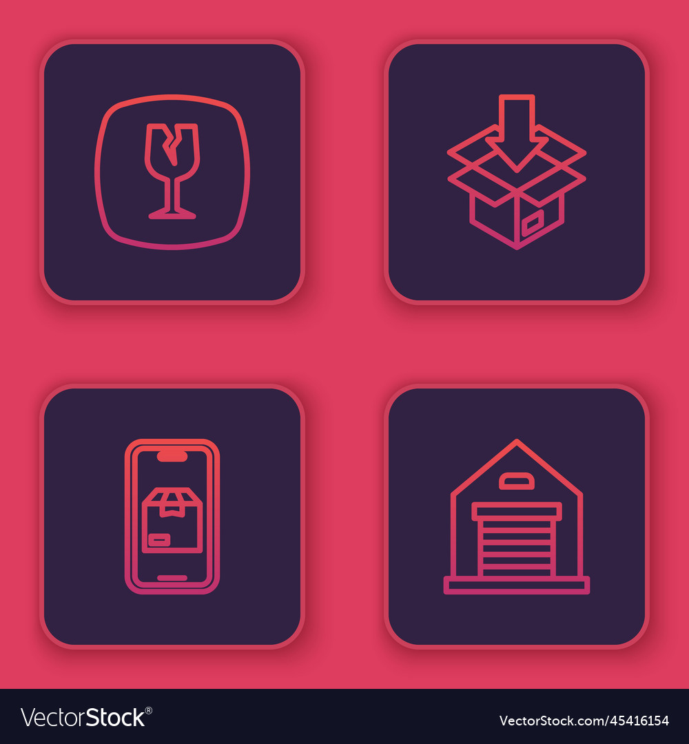 Set line fragile broken glass mobile app delivery Vector Image
