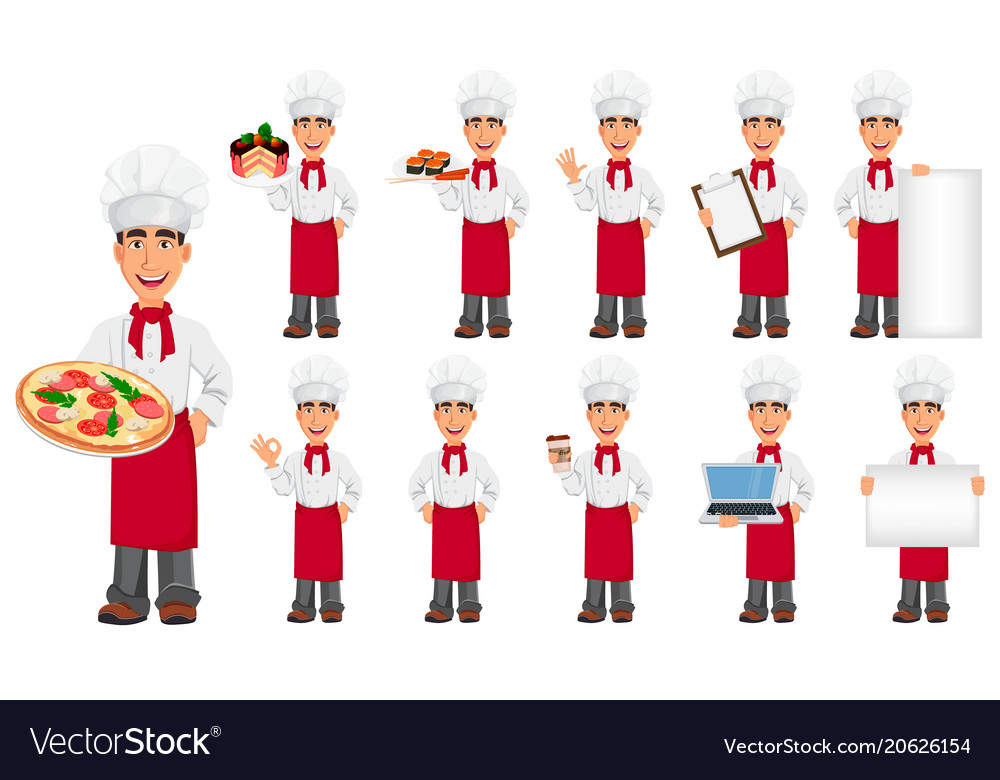 Young professional chef set Royalty Free Vector Image