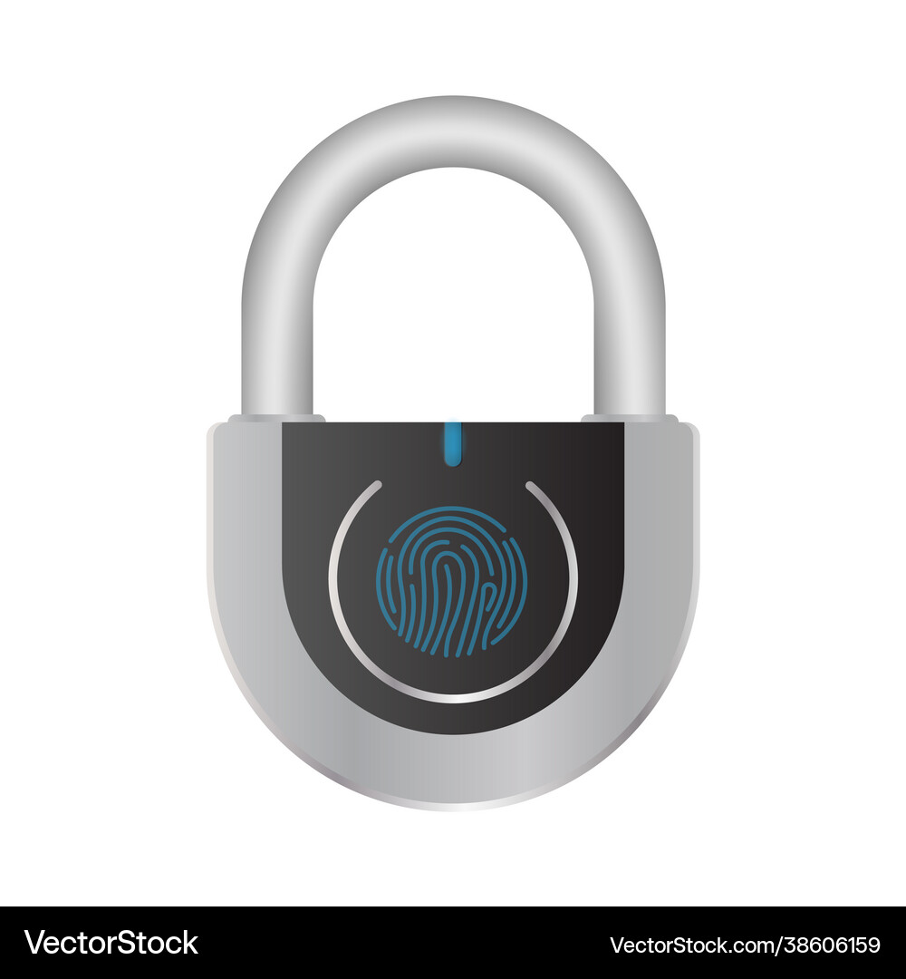 Gray padlock with fingerprint scanner a modern Vector Image