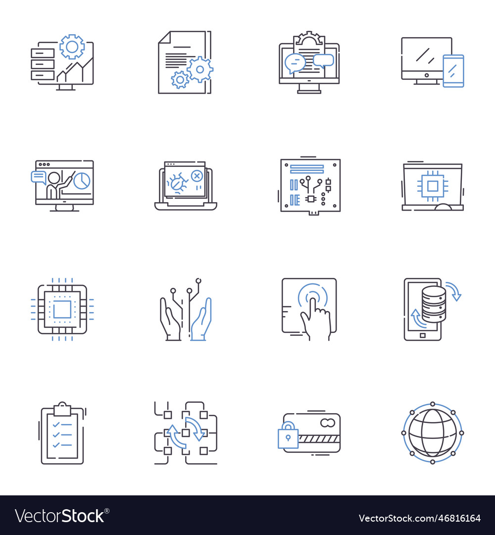 Computerized Line Icons Collection Automated Vector Image