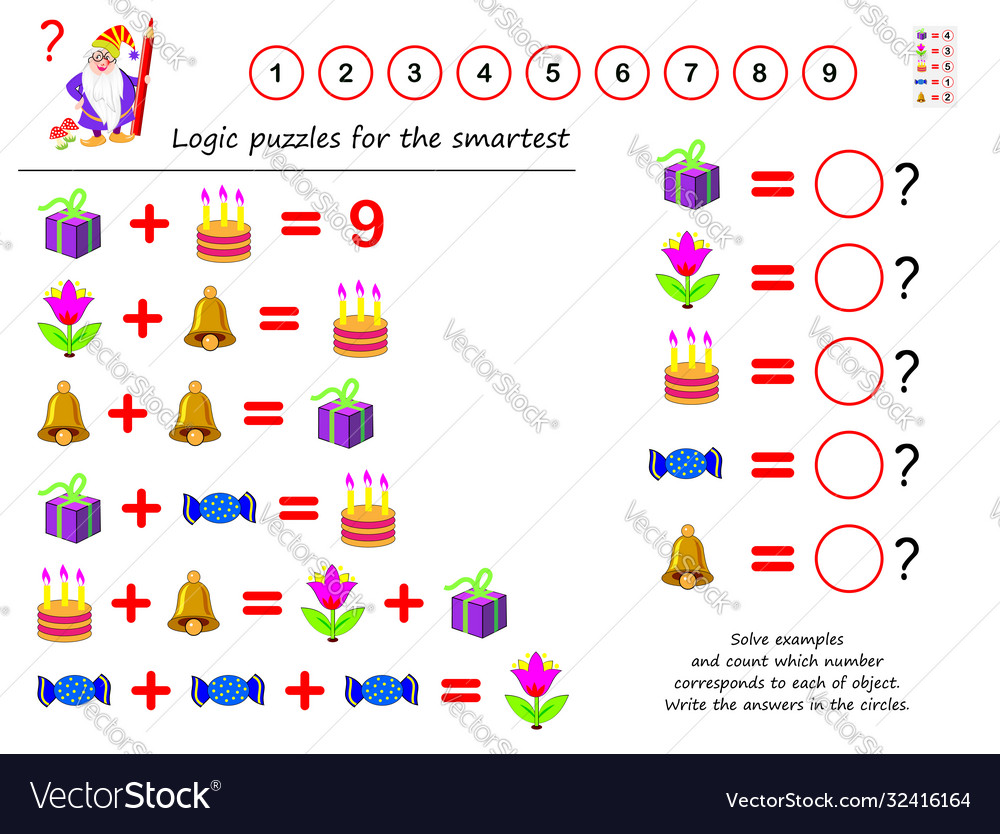 Mathematical Logic Puzzle Game Solve Examples Vector Image