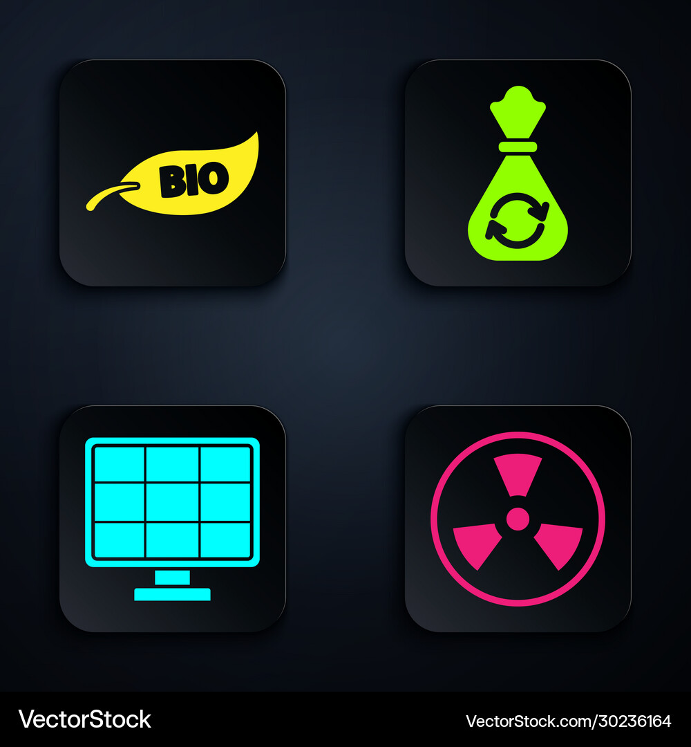 Set radioactive leaf bio symbol solar energy Vector Image