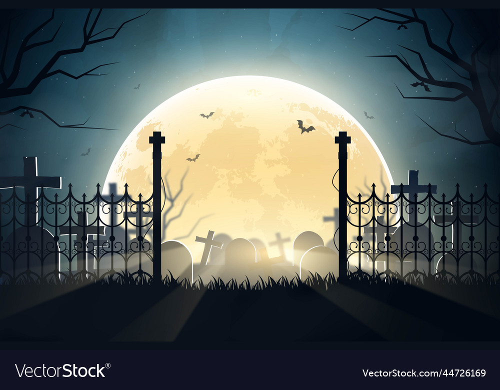 Realistic halloween cemetery background design Vector Image