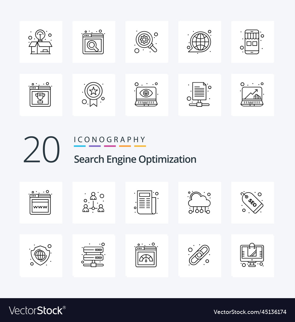 20 seo line icon pack like tag marketing news Vector Image