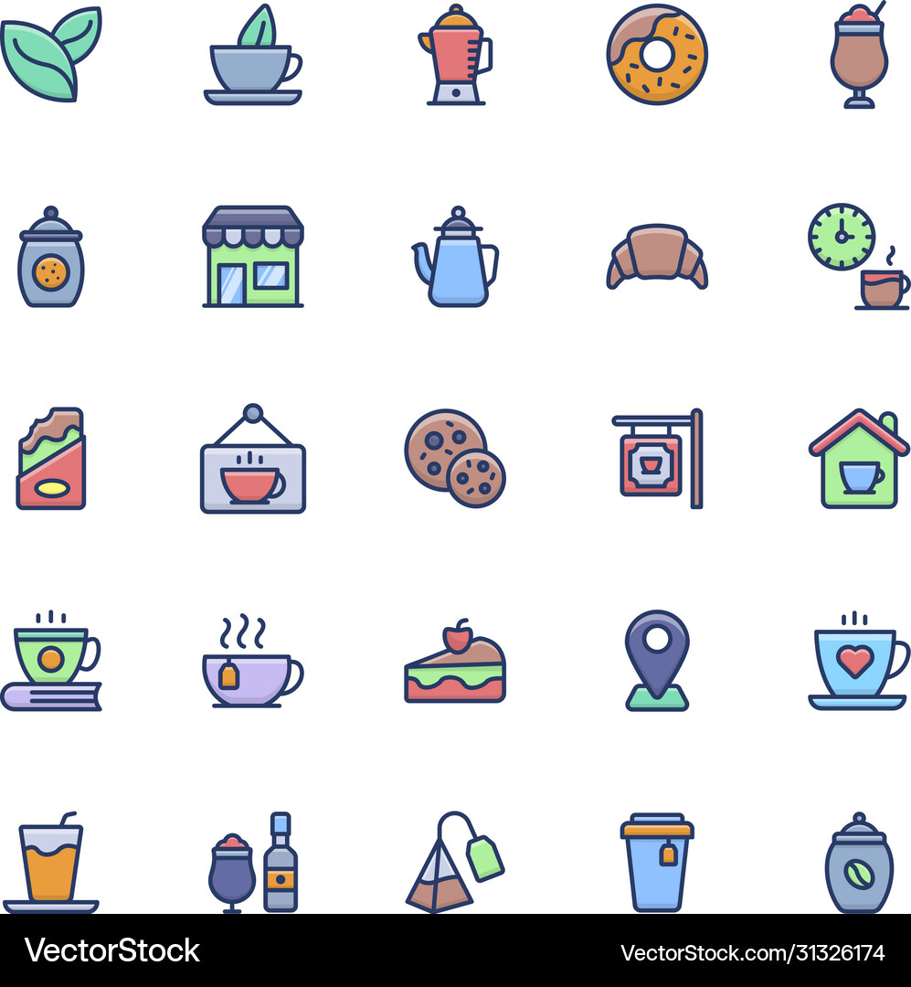 Cafe flat icons pack Royalty Free Vector Image