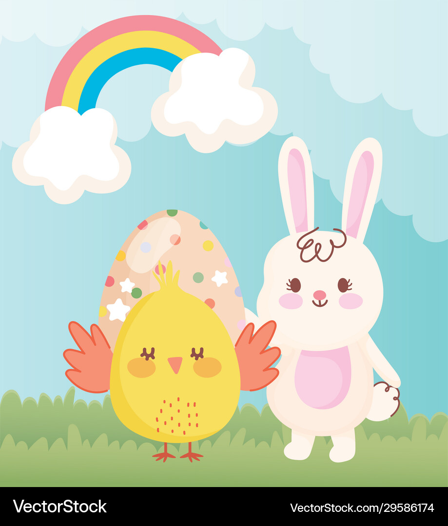 Happy easter chicken and rabbit with dotted egg Vector Image