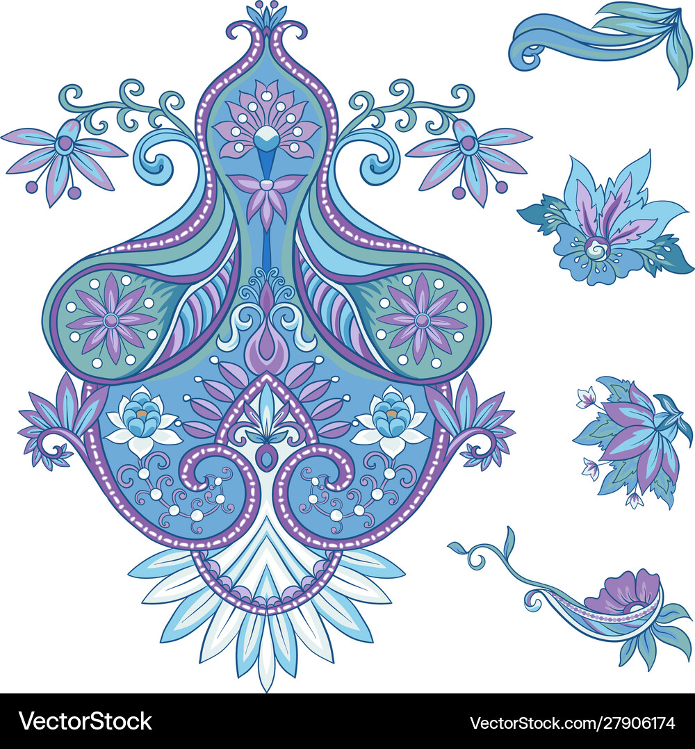 Pattern with traditional paisley floral Royalty Free Vector