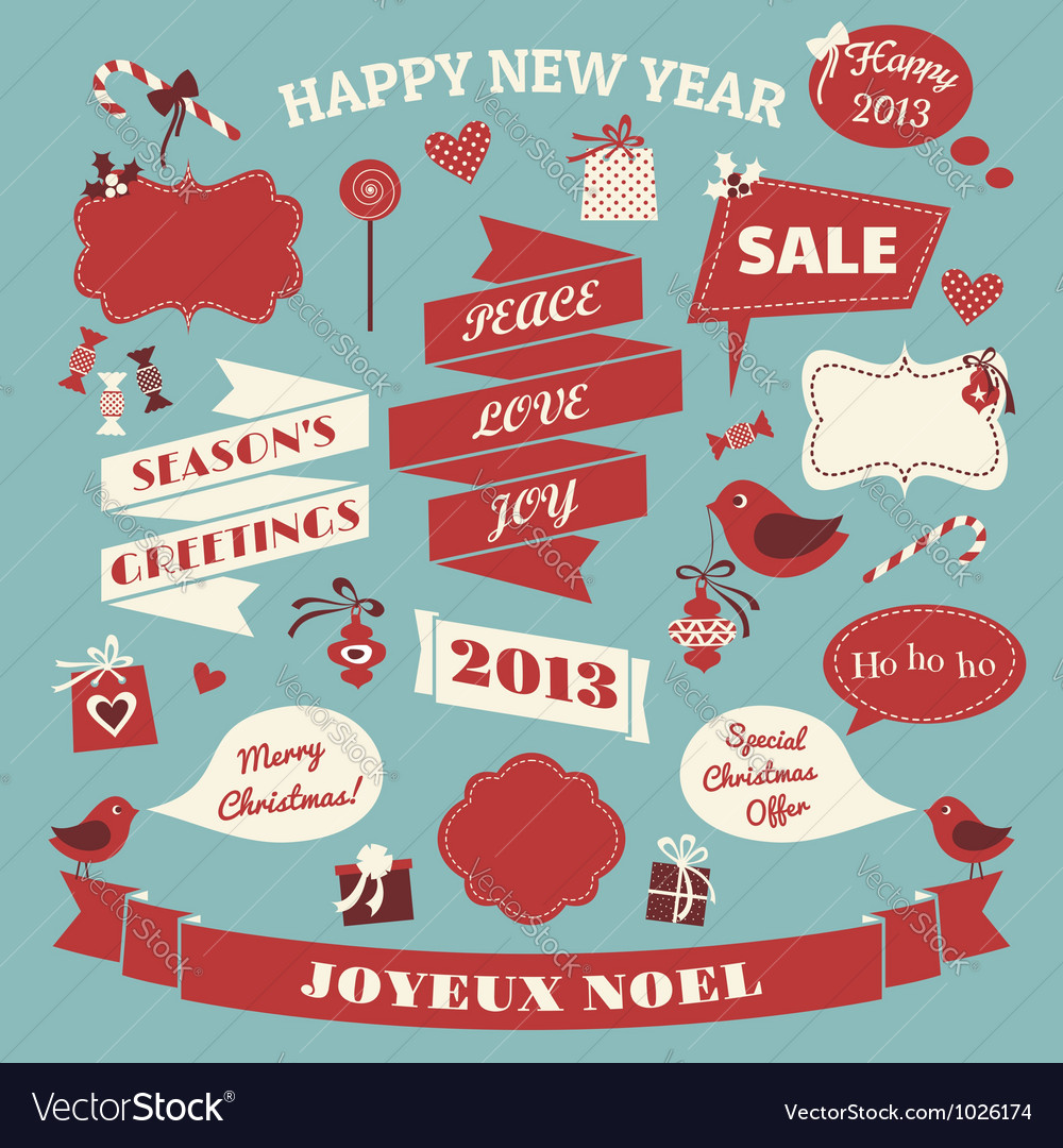 Vintage christmas design elements Royalty Free Vector Image