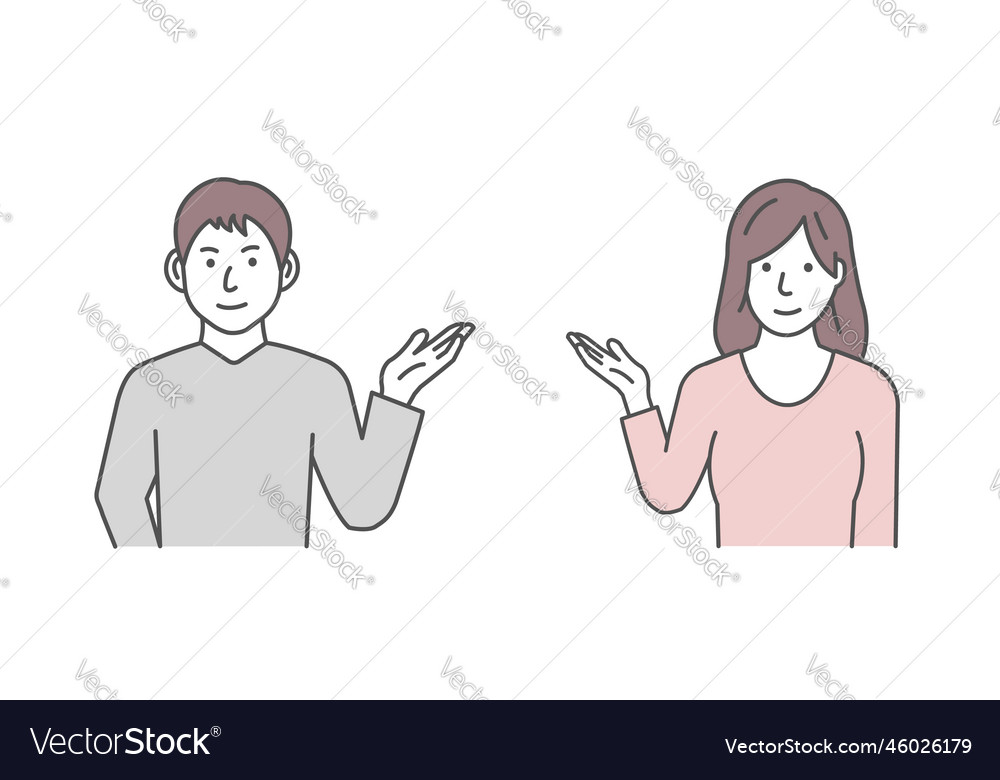 A young man and woman couple family introducing Vector Image A young man and woman couple family introducing Vector Image
