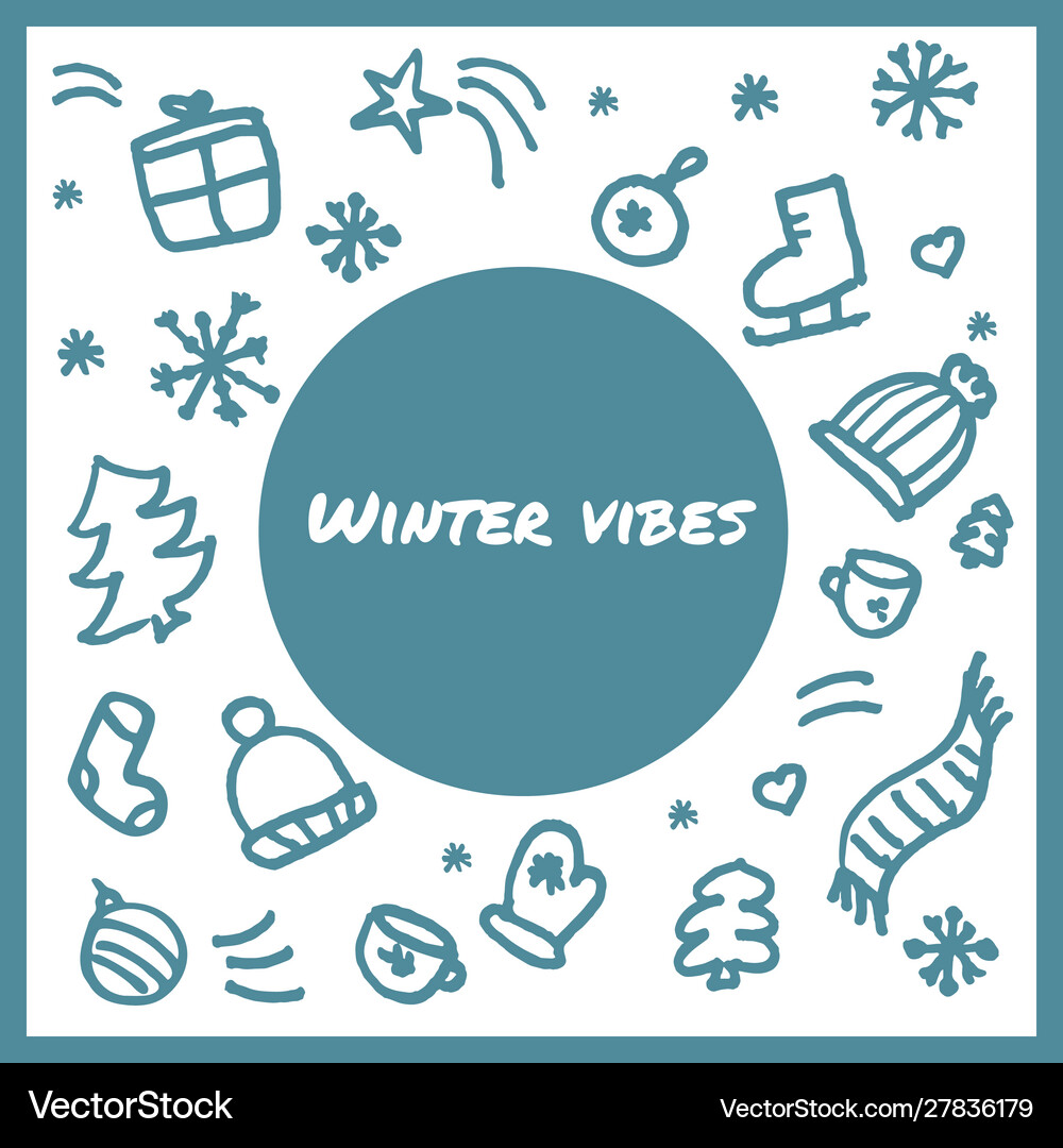 Marker drawn winter season elements hand Vector Image
