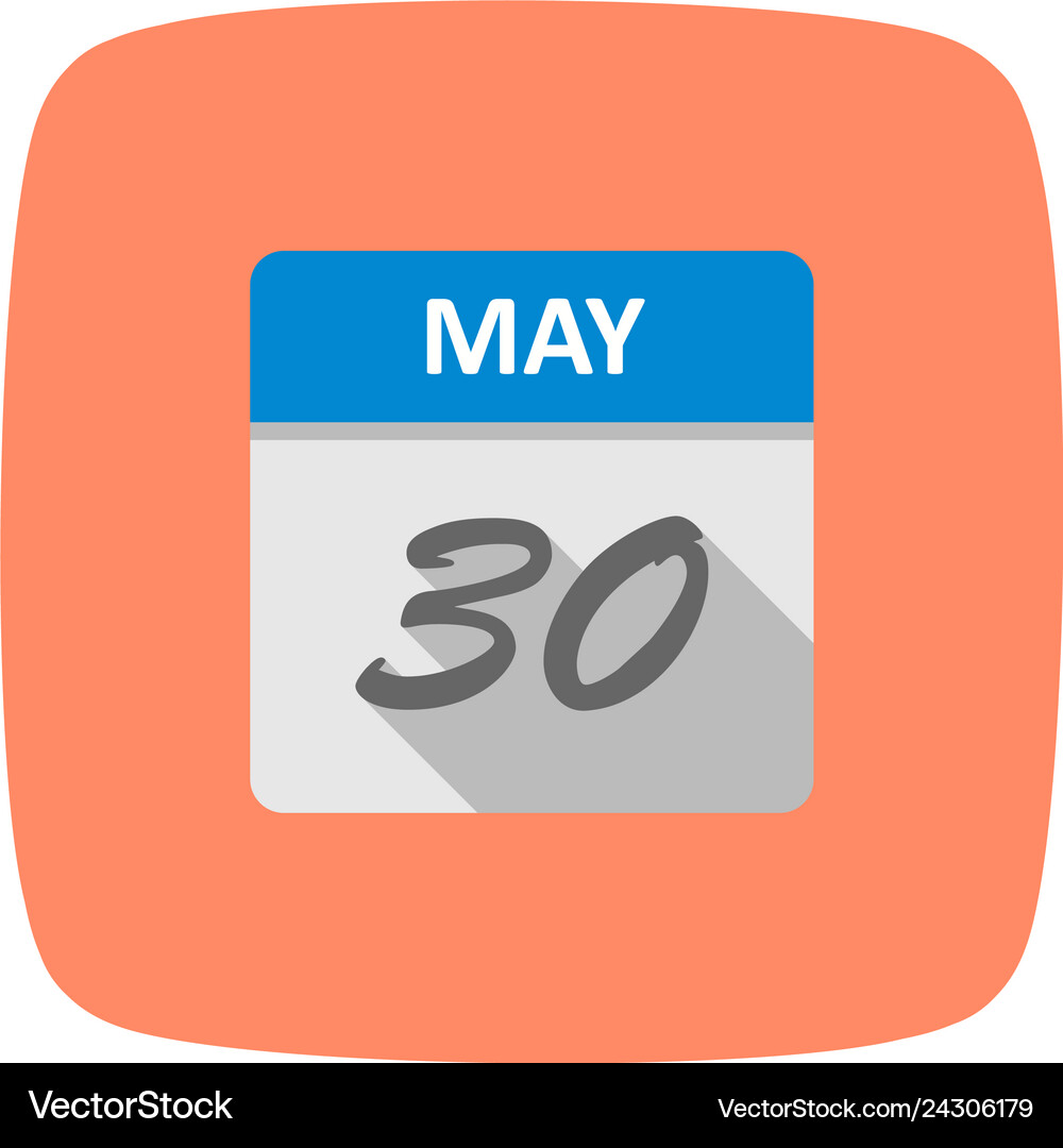 May 30th date on a single day calendar Royalty Free Vector