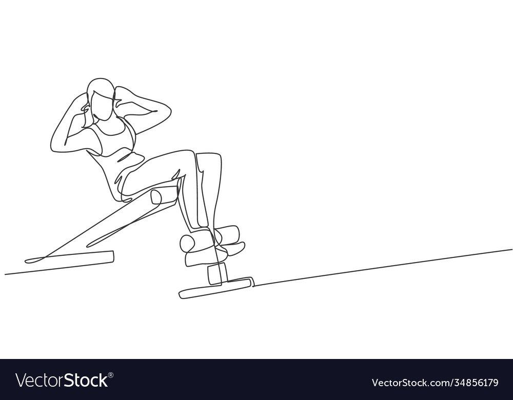 One single line drawing young energetic woman Vector Image
