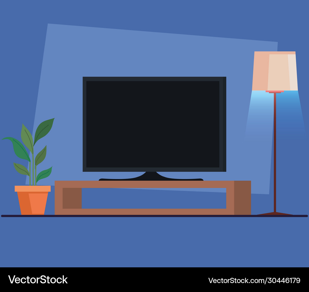 Tv flat screen in wooden drawer Royalty Free Vector Image