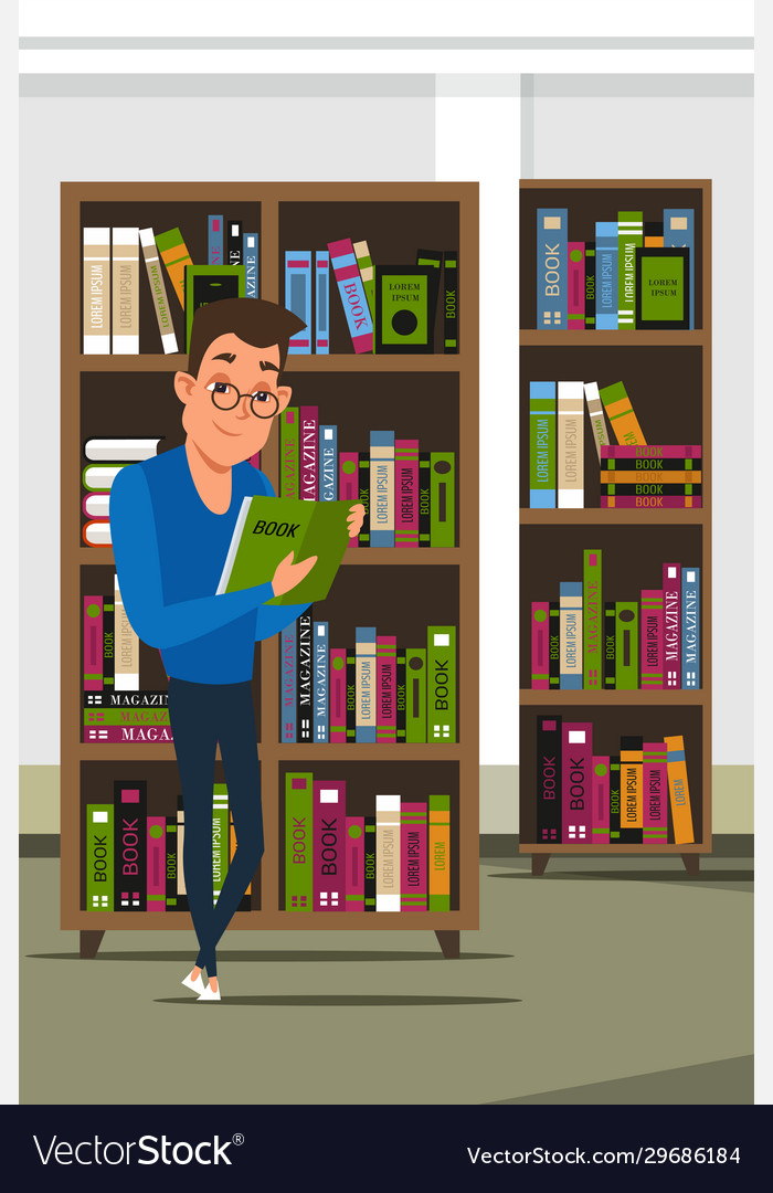 Student in library flat Royalty Free Vector Image