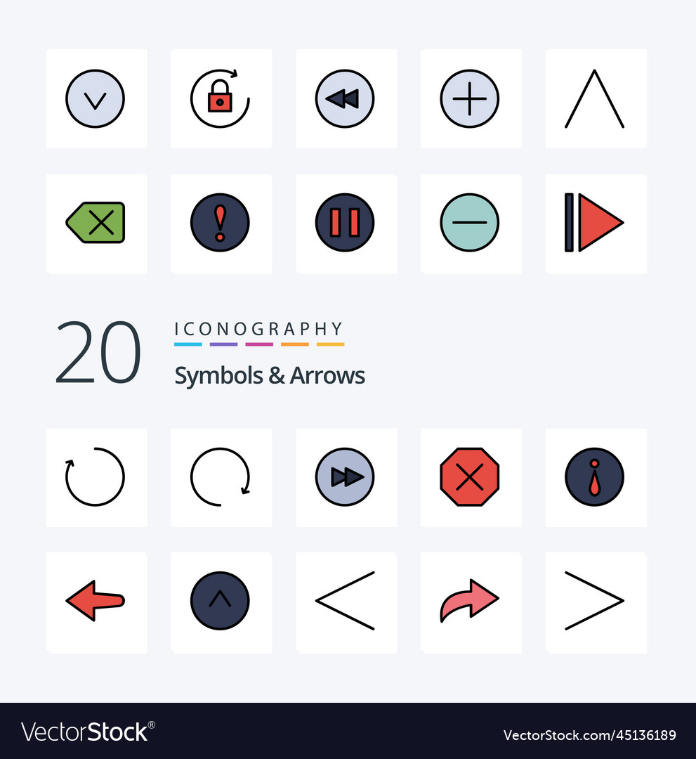 20 Symbols Arrows Line Filled Color Icon Pack Vector Image