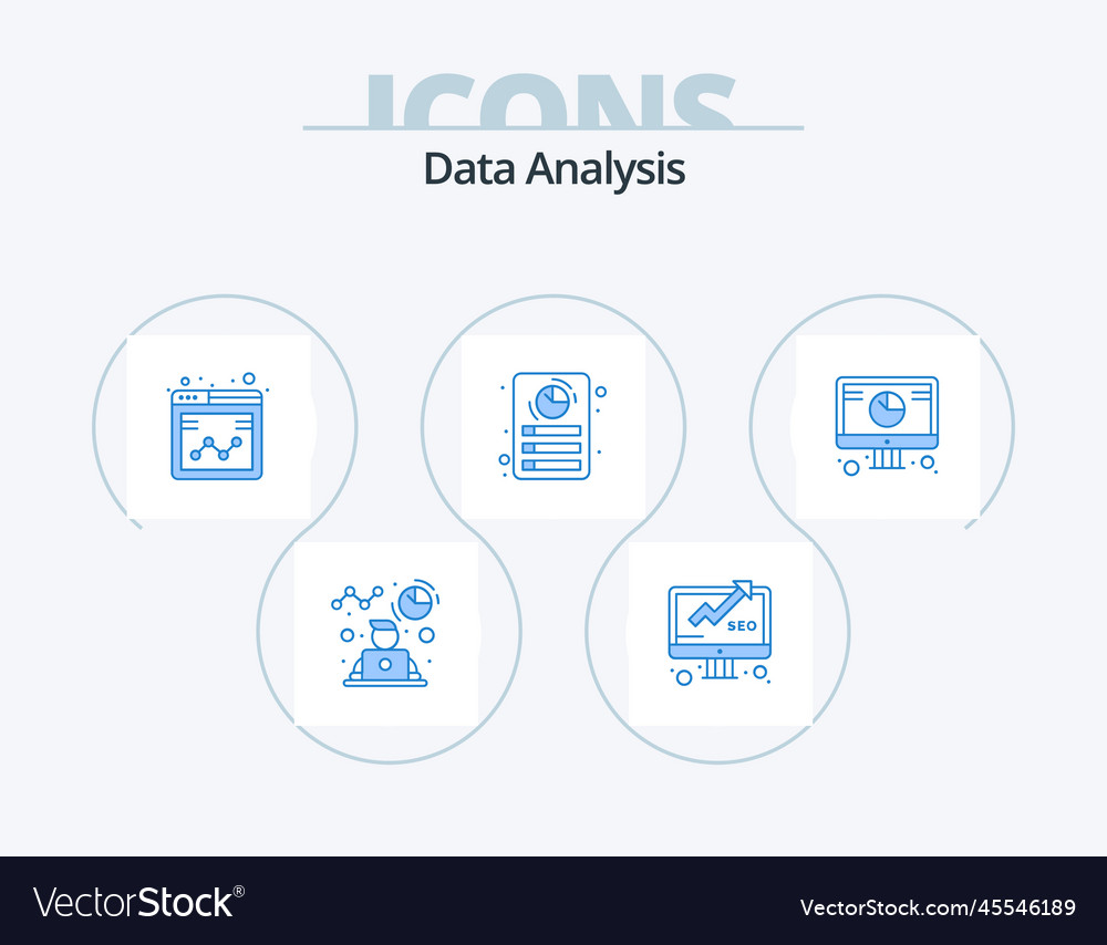 Data analysis blue icon pack 5 icon design graph Vector Image