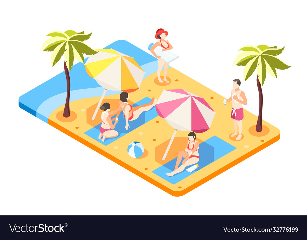 Beach Sunscreen Isometric Composition Royalty Free Vector
