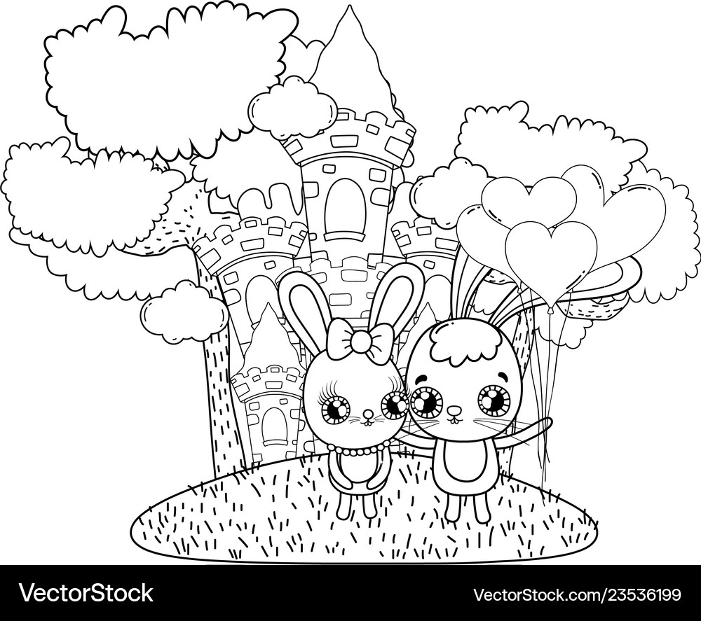 Cute rabbits couple valentines day Royalty Free Vector Image