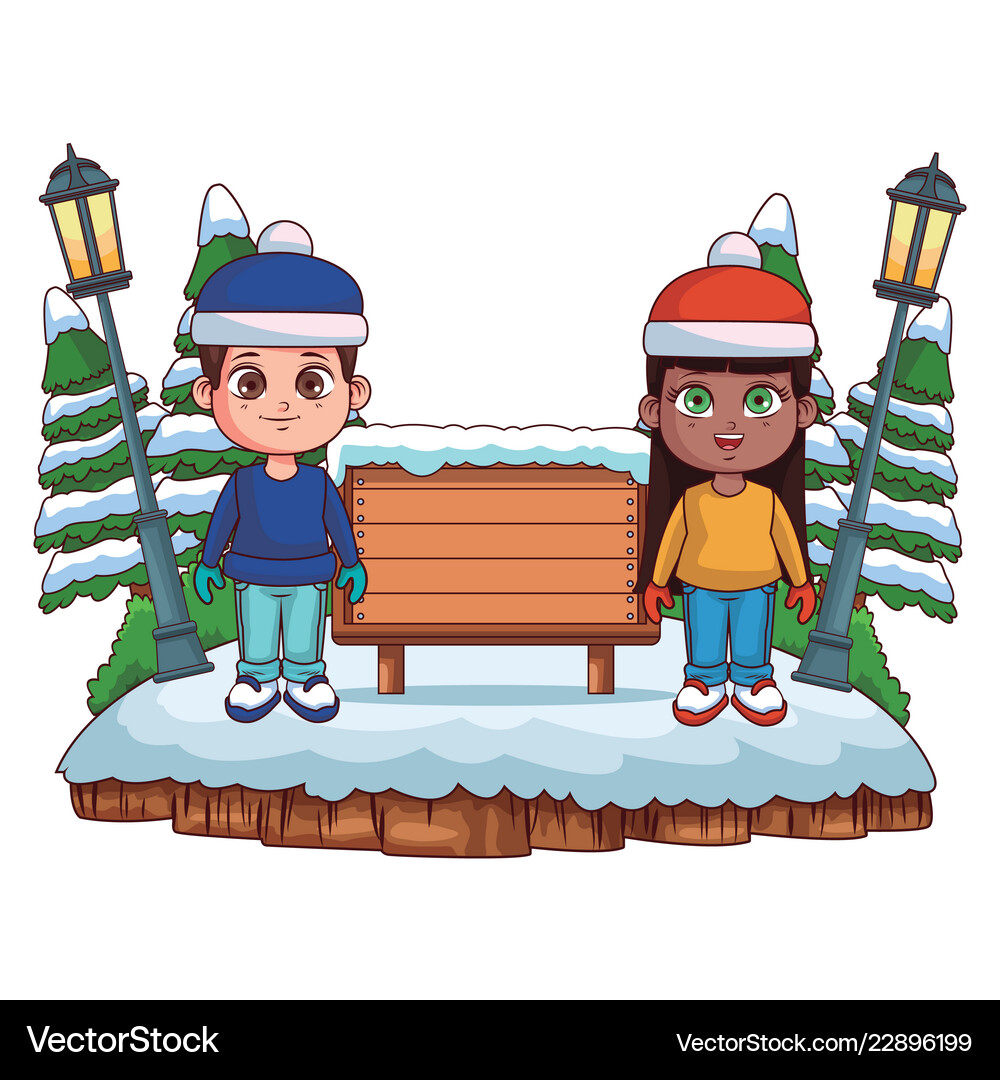 Kids in winter cartoon Royalty Free Vector Image