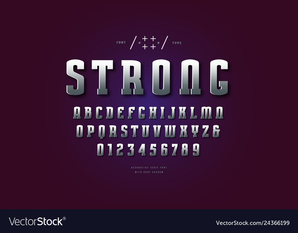 Metal chrome narrow slab serif font Royalty Free Vector Metal chrome narrow slab serif font Royalty Free Vector