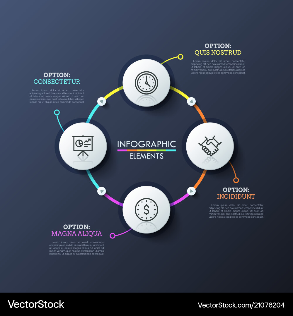 Circular diagram with 4 round white elements Vector Image