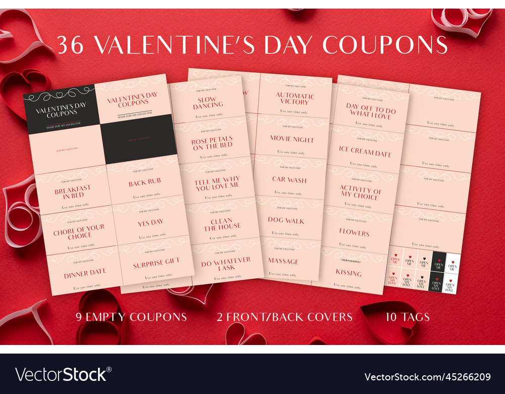 Valentines day love coupons for her printable Vector Image