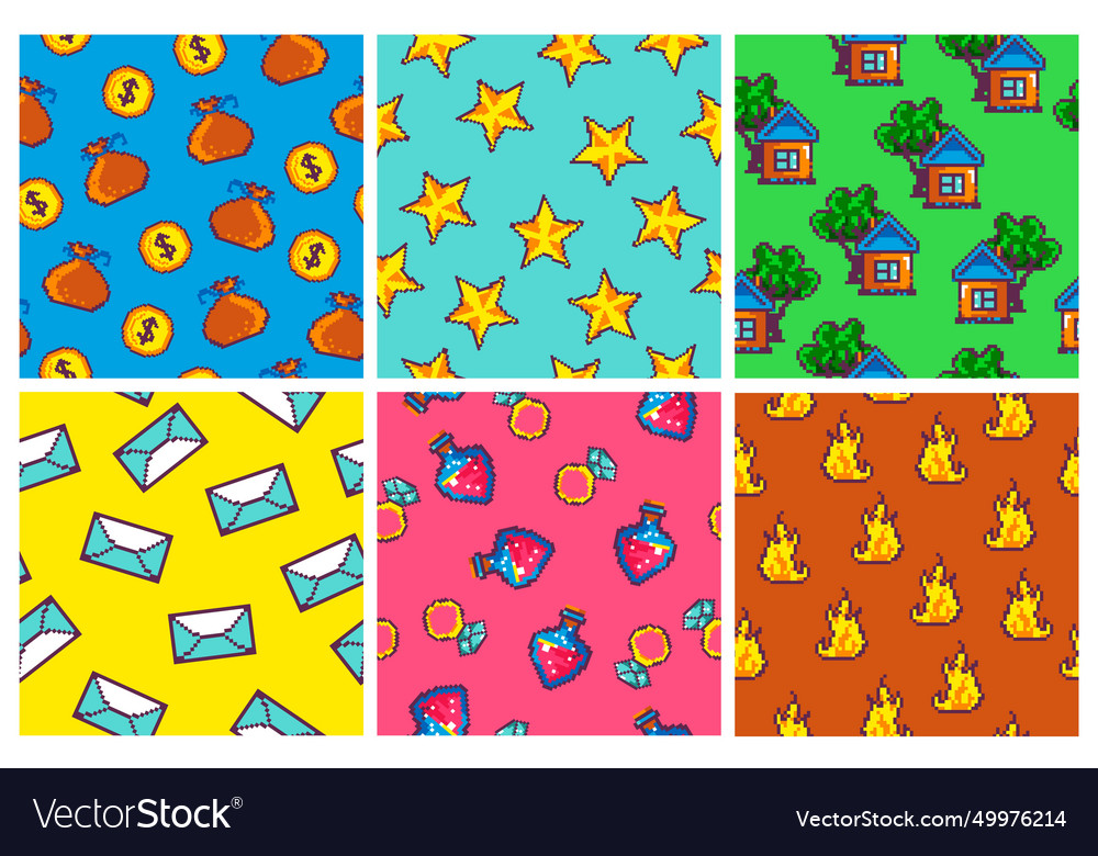Decorative pattern design set with pixel elements Vector Image
