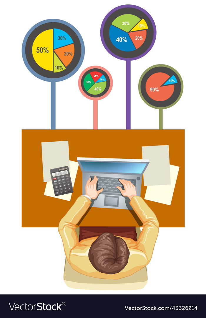 Top view of a man working at computer Royalty Free Vector