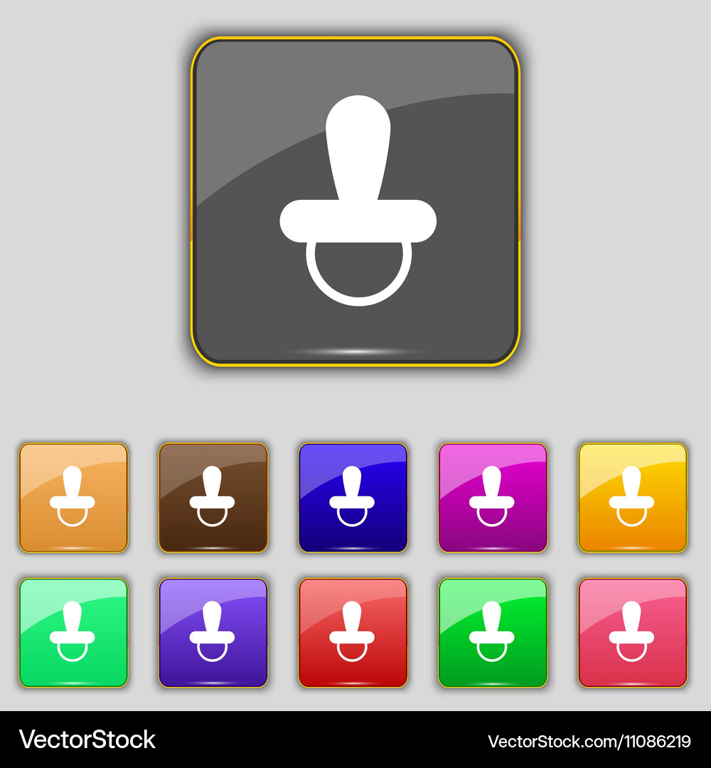Baby pacifier icon sign set with eleven colored Vector Image