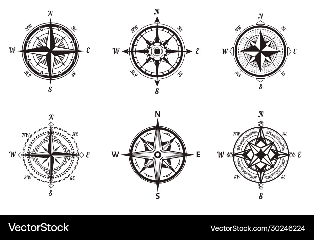 Compasses isolated icons rose wind nautical Vector Image