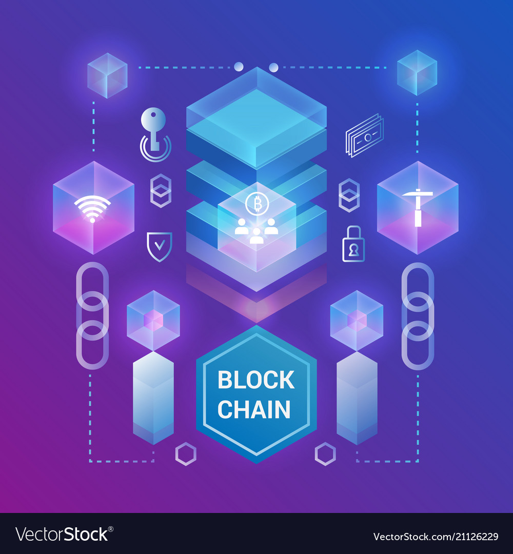 Cryptocurrency And Blockchain Isometric Concept Vector Image