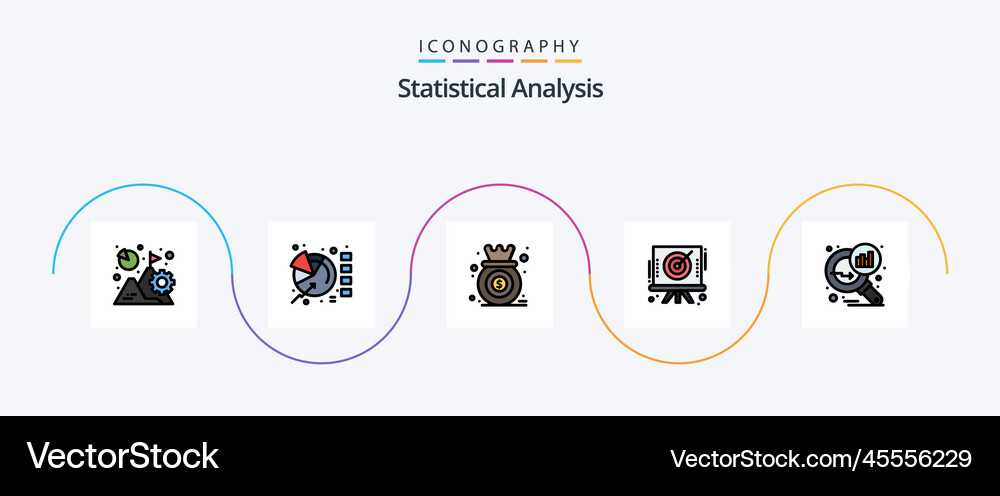 Statistical analysis line filled flat 5 icon pack Vector Image