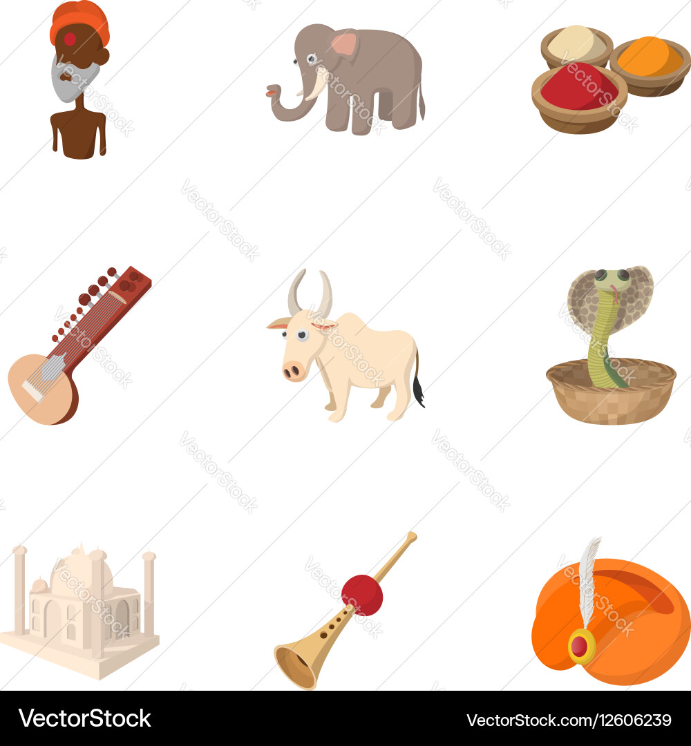 India icons set cartoon style Royalty Free Vector Image