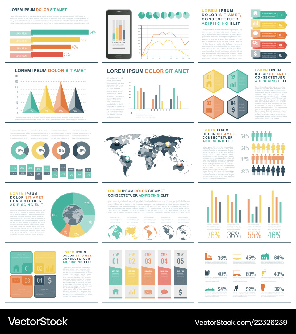 Infographic elements with world map and charts Vector Image