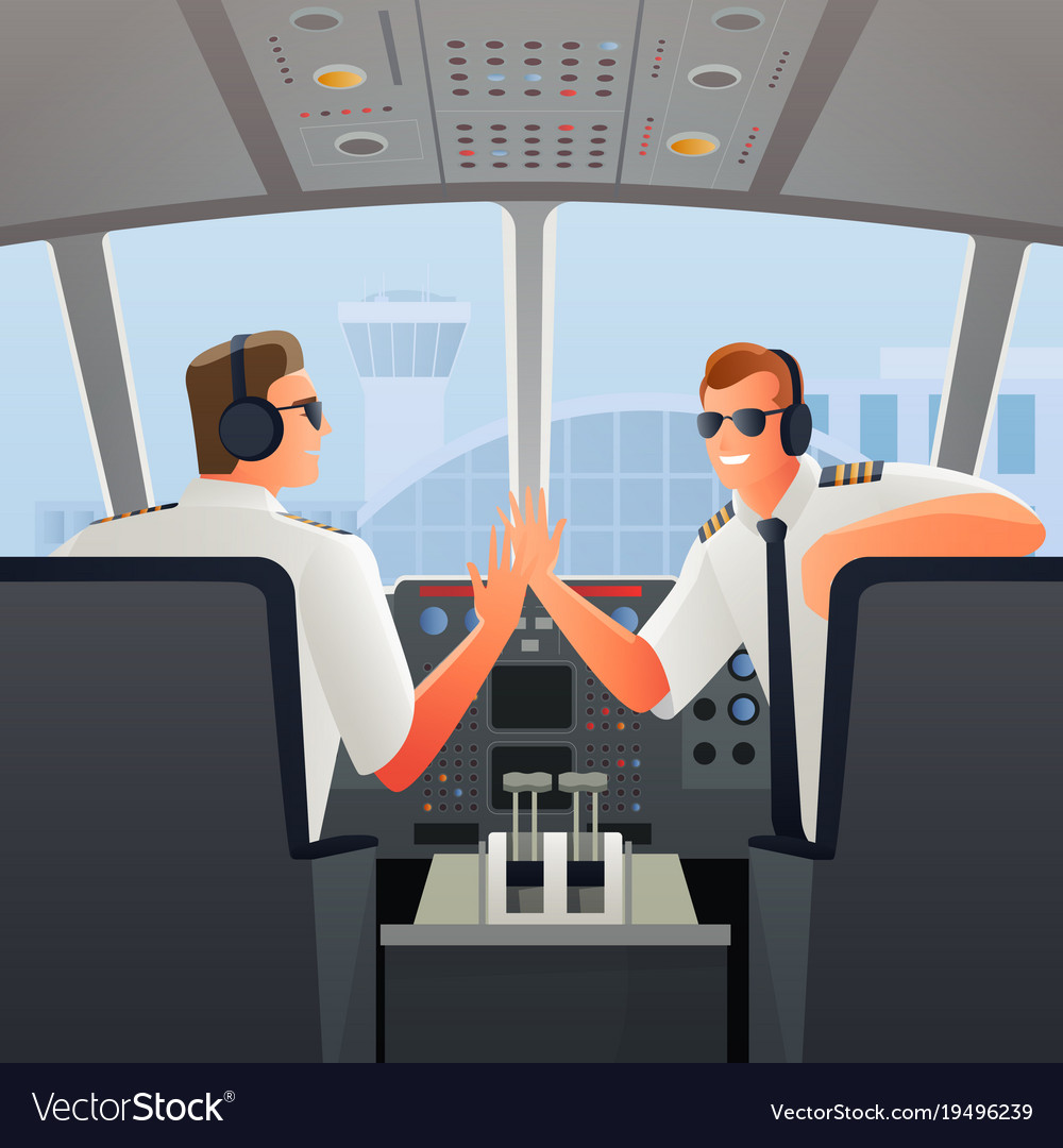 Pilots in cabin of plane Royalty Free Vector Image