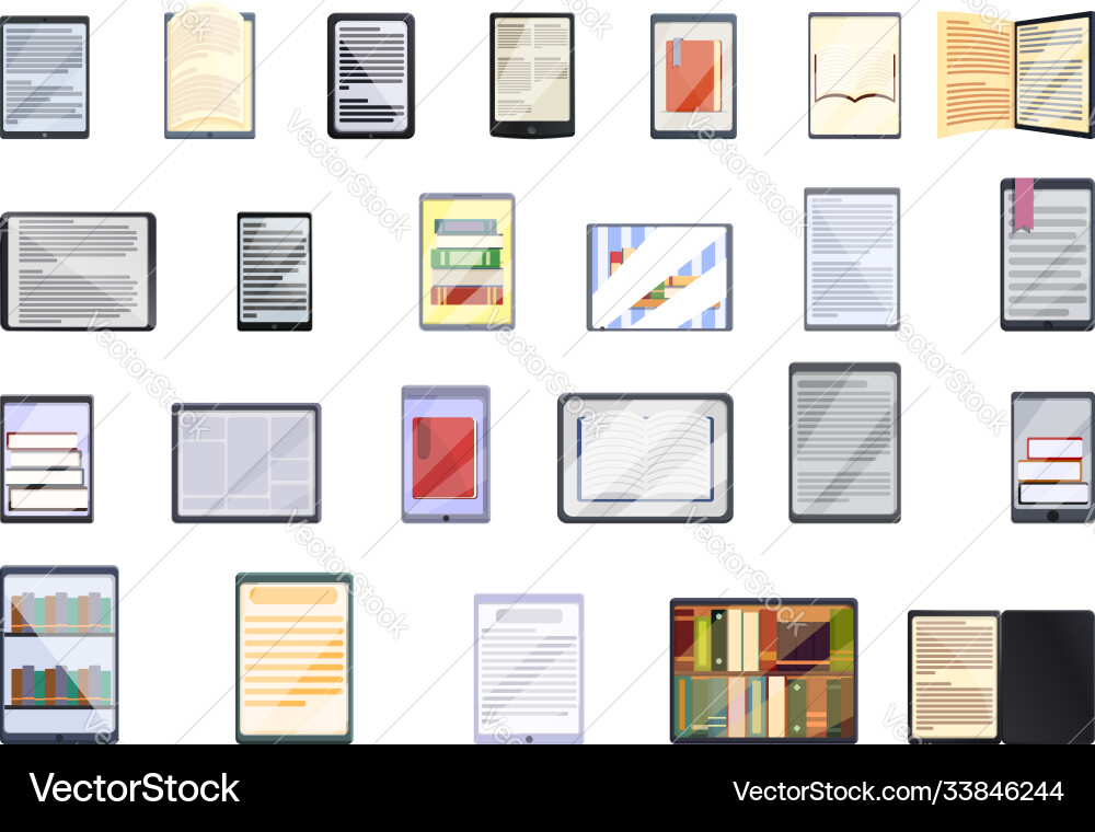 E-book application icons set cartoon style Vector Image