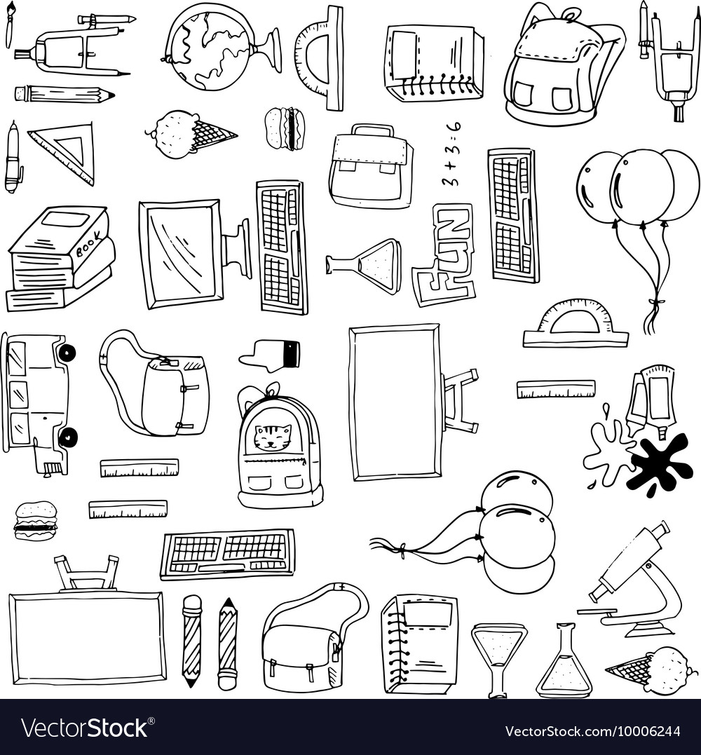 Flat hand draw school doodles Royalty Free Vector Image Flat hand draw school doodles Royalty Free Vector Image