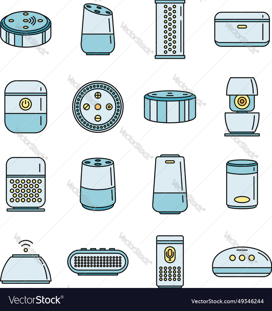 Home smart speaker icons set color Royalty Free Vector Image