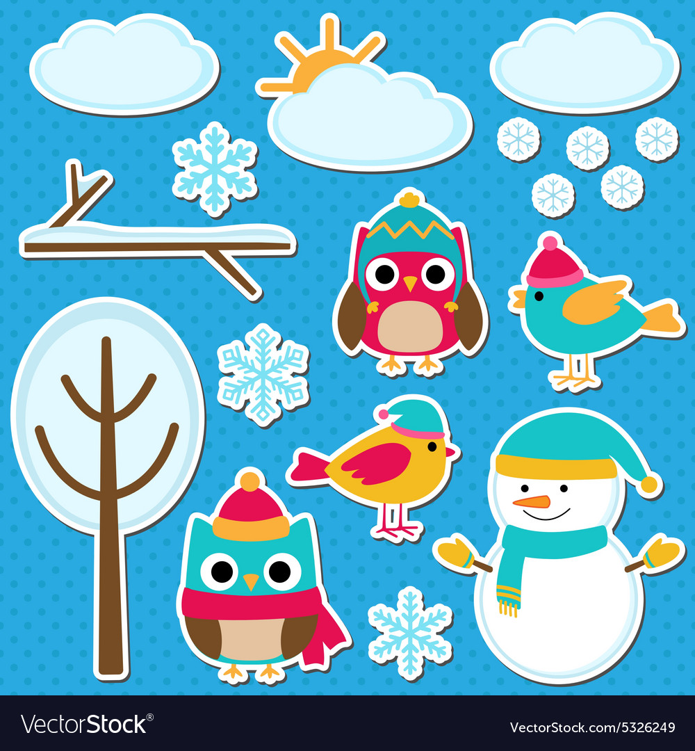 Different winter elements Royalty Free Vector Image