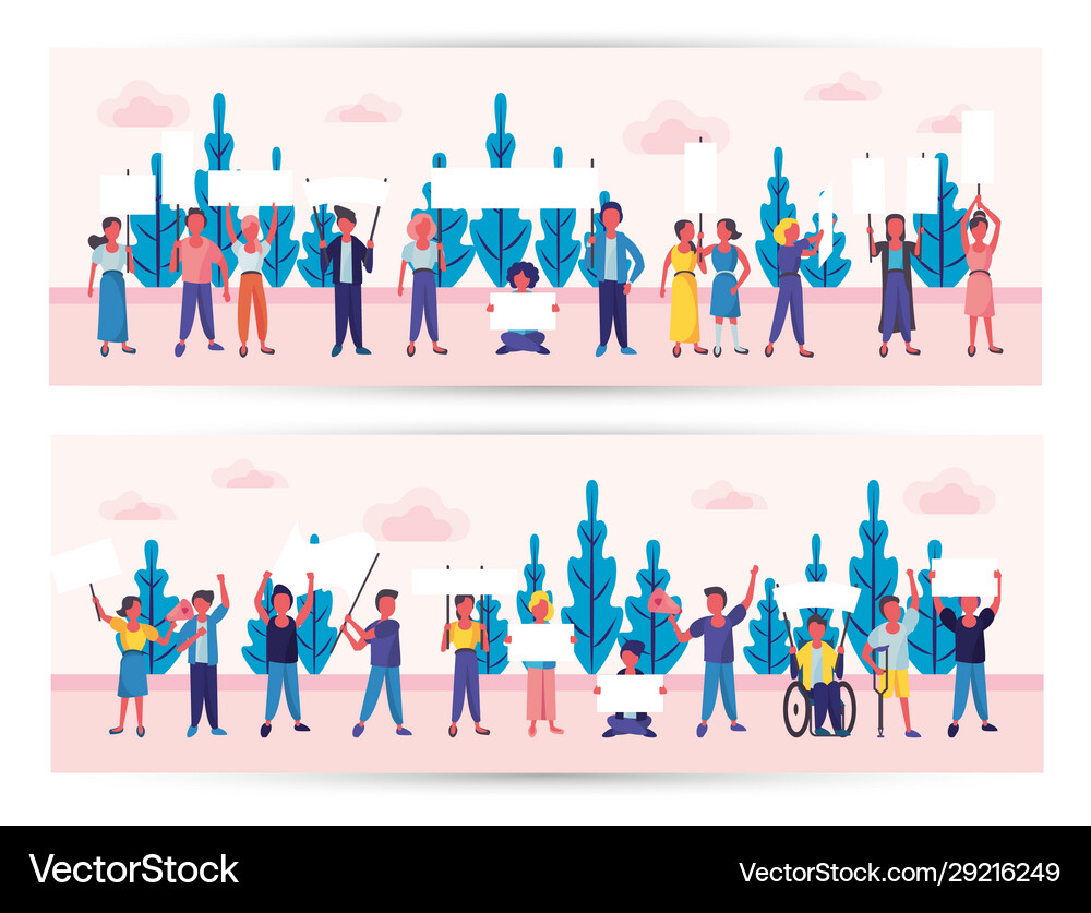 Group activist people protesting in camp Vector Image